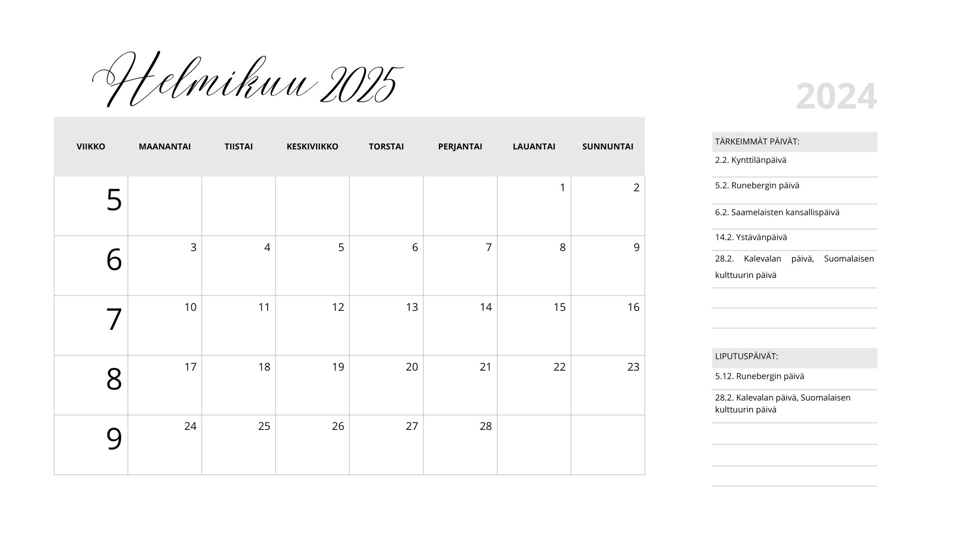 Viikkonumerot - Viikkokalenteri