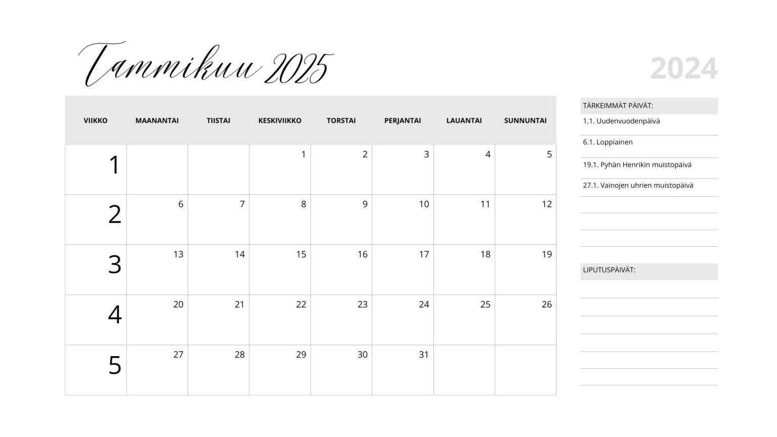 Viikkonumerot - Viikkokalenteri