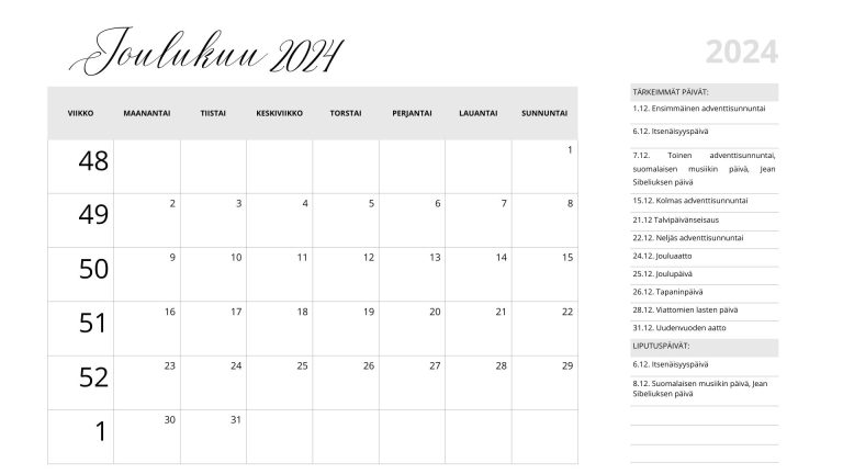 Viikkonumerot - Viikkokalenteri