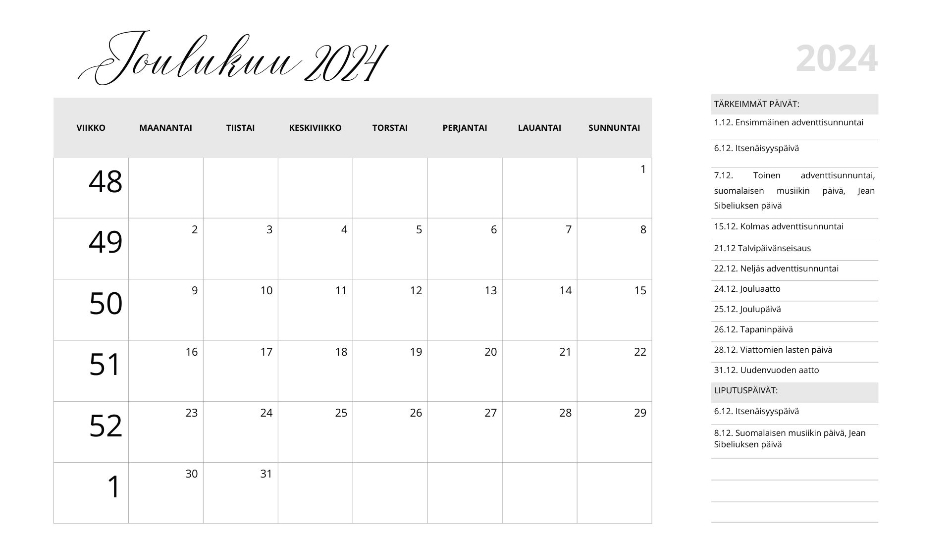 Viikkonumerot - Viikkokalenteri