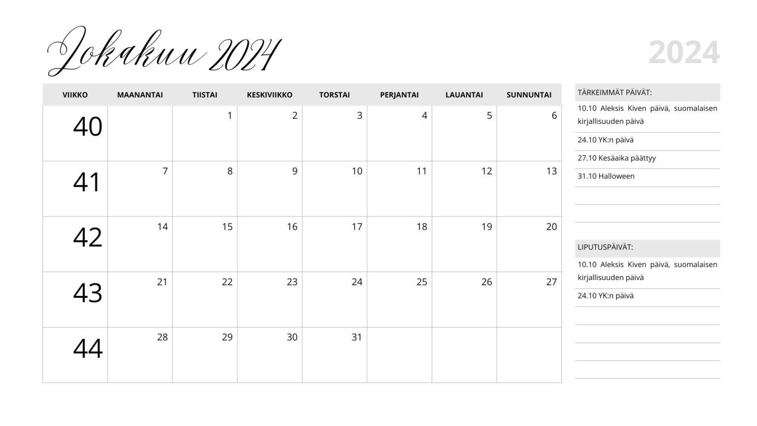 Viikkonumerot - Viikkokalenteri