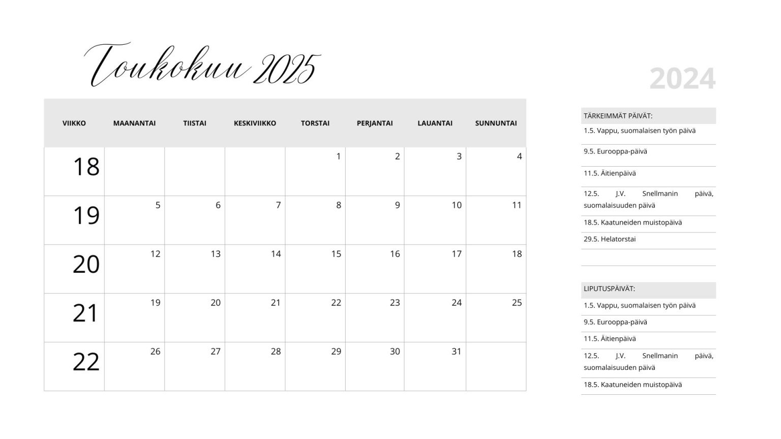 Viikkonumerot - Viikkokalenteri